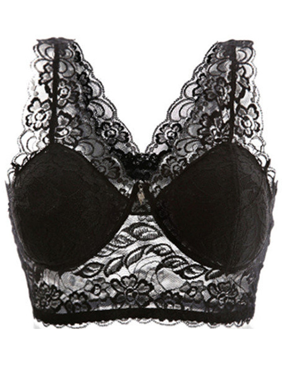Black Padded Design Wireless Lace Bra - Dealley