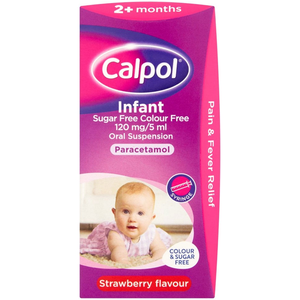 Calpol Infant Strawberry Flavoured Sugar Free & Colour Free Suspension ...