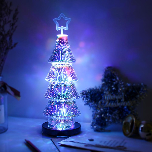 Christmas 3D Effect Fireworks LED Light Christmas Tree Desk Table USB ...