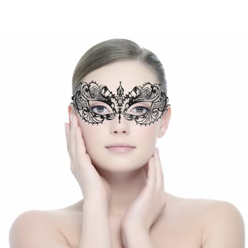 Festnight Elegant Black Laser Cut Metal Half Mask with Rhinestones ...