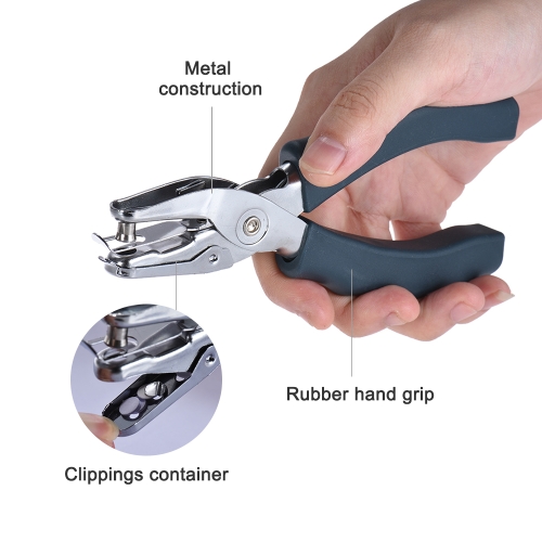 Hand-held 1-Round Hole Paper Punch Puncher with Rubber Grip 6 Sheets ...