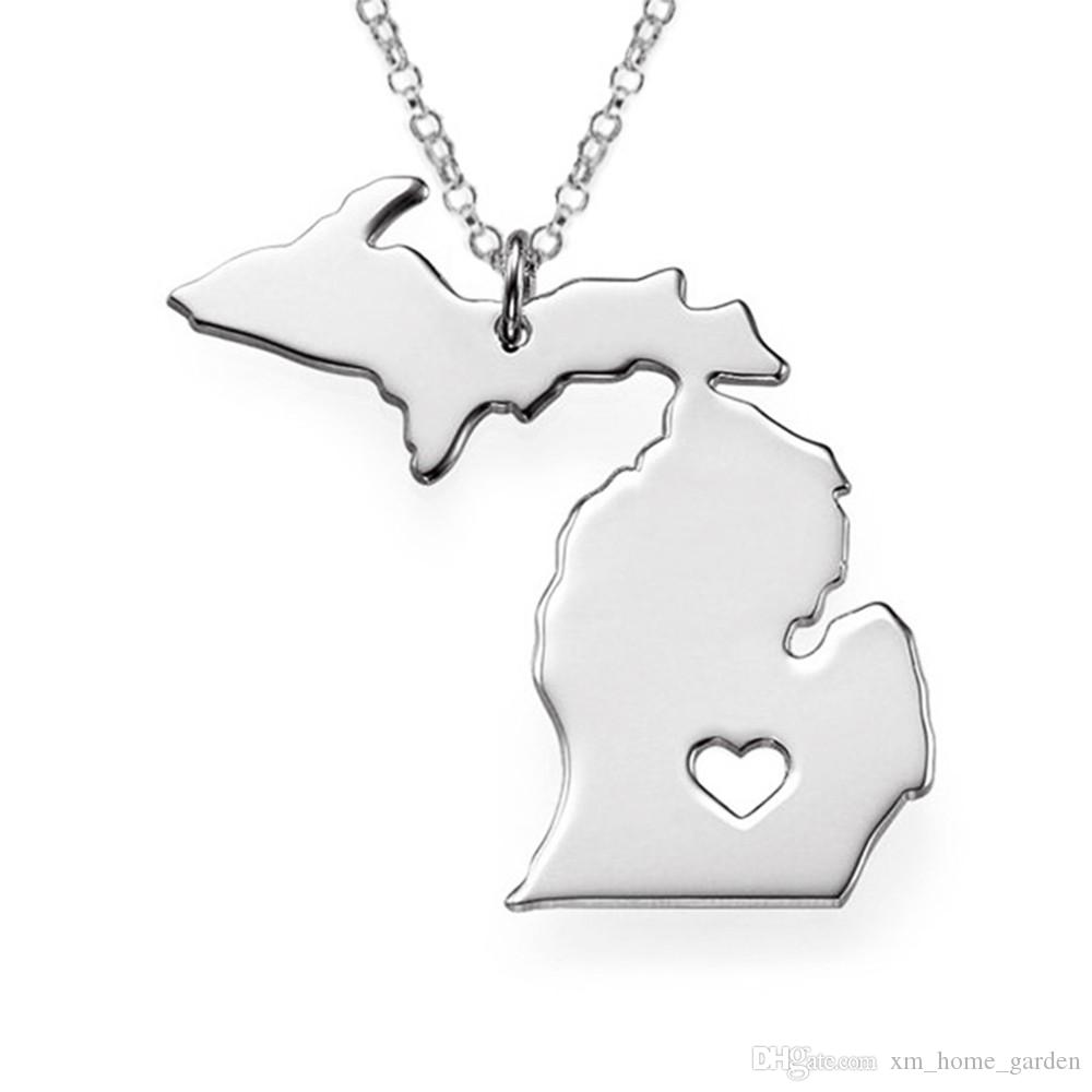 Michigan State Necklace Stainless Steel Pendant Silver Chain Jewelry ...