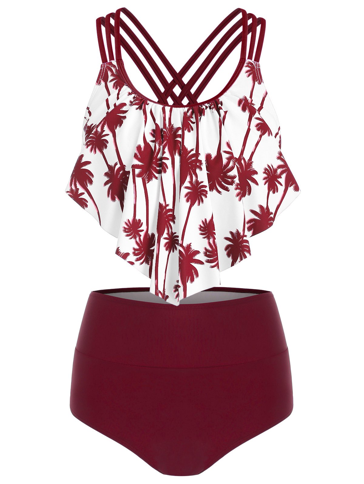 Palm Tree Print Overlay Tankini Swimsuit - Dealley