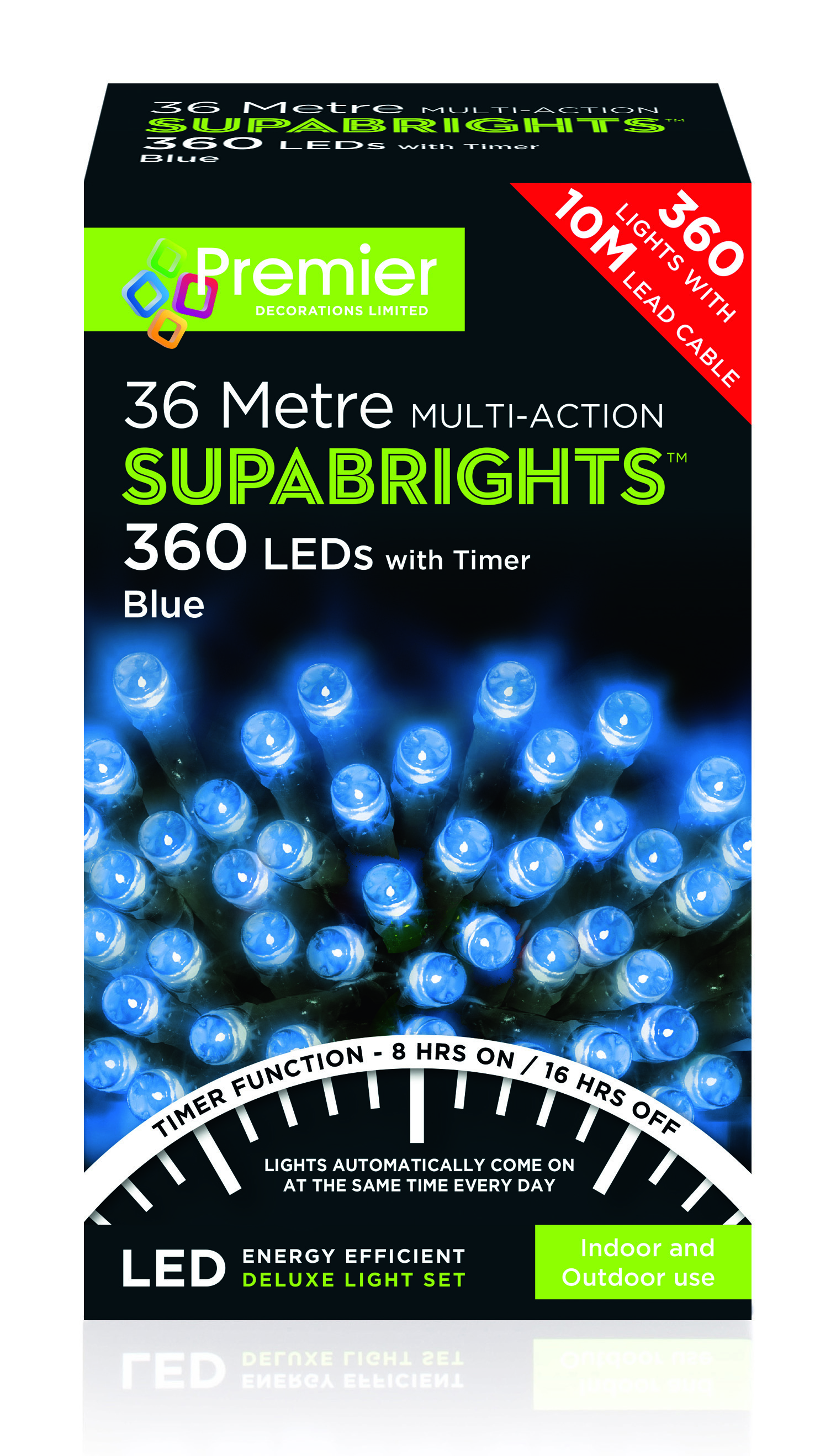 Premier Supabright Multi Action 36m LED Christmas Lights (Blue) - Dealley