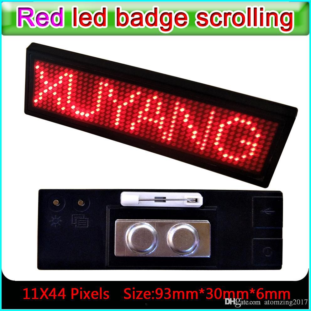 High Quality 11*44 Pixels Red Color Scrolling Message Led Name Badge ...